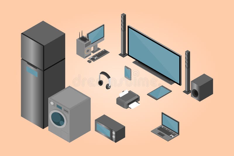 Group of Home Appliances and Electronic Technology Objects Stock Vector ...