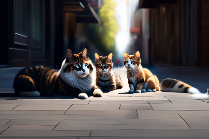 Group of Homeless Cats in the City Stock Illustration - Illustration of ...