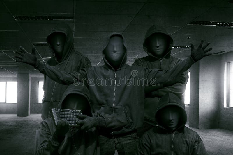 Group of Hooded Hacker with Mask Standing Editorial Photo - Image of ...