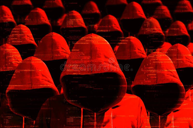 Group of Hooded Hacker with Mask Standing Stock Photo - Image of coding ...