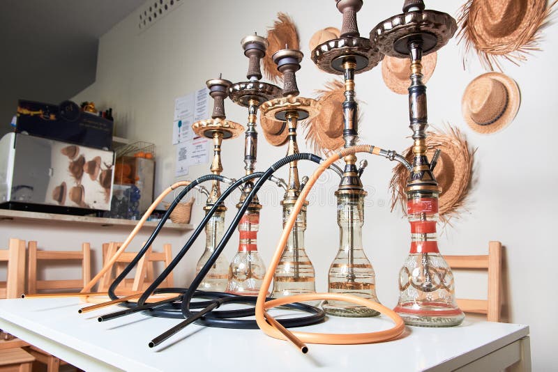Group of hookahs stock photo. Image of shisha, equipment - 136649124