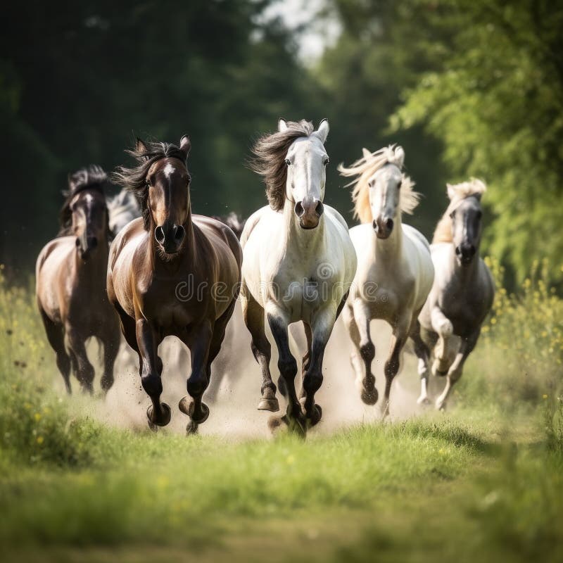 A Group of Horses Running Across a Meadow, Captured in a Dynamic Action ...