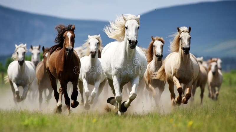A Group of Horses Running Across a Meadow, Captured in a Dynamic Action ...