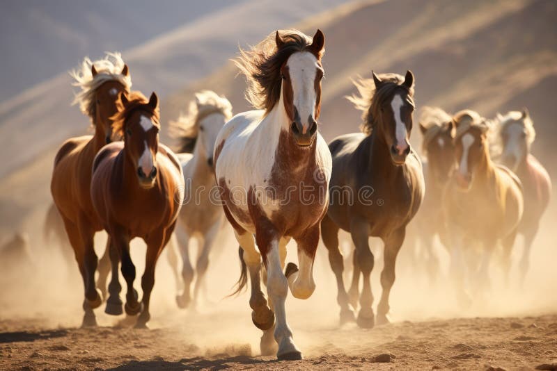 Group of Horses Running Gallop. Mustangs in the Desert Stock ...