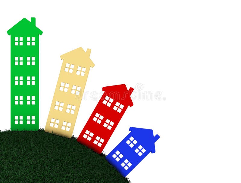 Group of Houses Standing on the Round Earth Stock Illustration ...