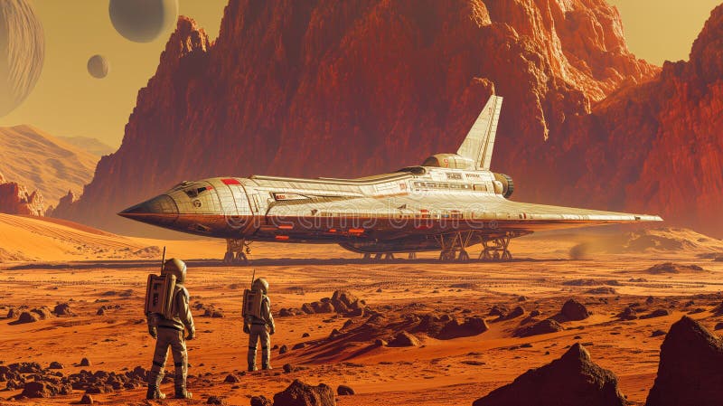 A Group of Human Colonizers is Shown Disembarking from a Spacecraft and ...