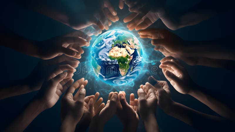 Group of Human Hand Holding the Earth Globe. Generative Ai Stock ...
