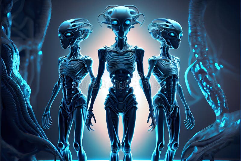 Three humanoid aliens stock illustration. Illustration of fiction ...