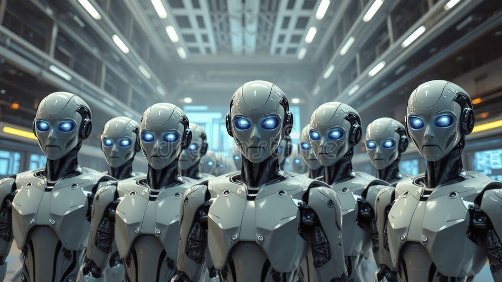 Group of Humanoid Robots Engineering Marvel Stock Illustration ...