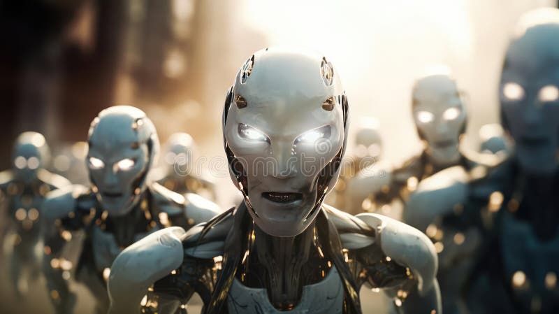 Group of a humanoid robots stock photo. Image of tech - 293537908