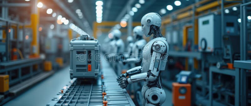 A Group of Humanoid Robots are Positioned Along an Assembly Line ...