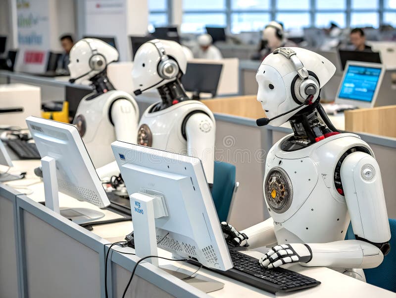 A Group of Humanoid Robots are Providing Customer Support Service Stock Photo - Image of ...