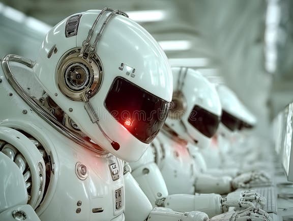 A Group of Humanoid Robots are Providing Customer Support Service Stock ...