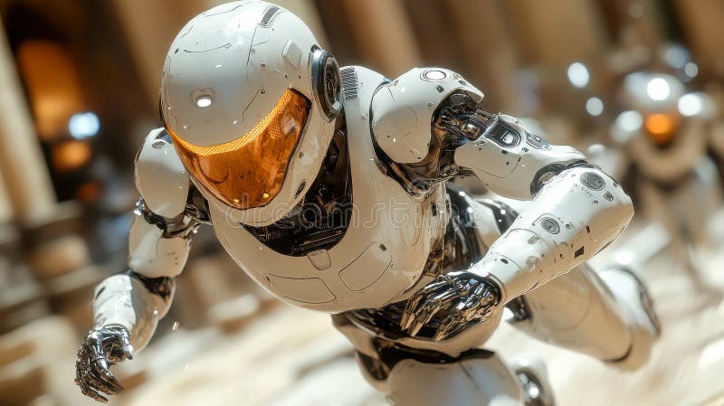 A Group of Humanoid Robots Running in Sync on an Urban Street ...