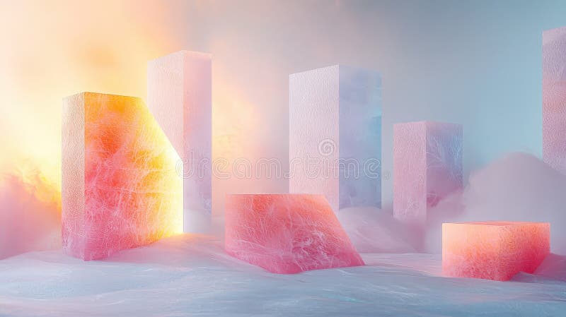 Group of Ice Blocks on a Surface with Natural Light Creating Shadows ...