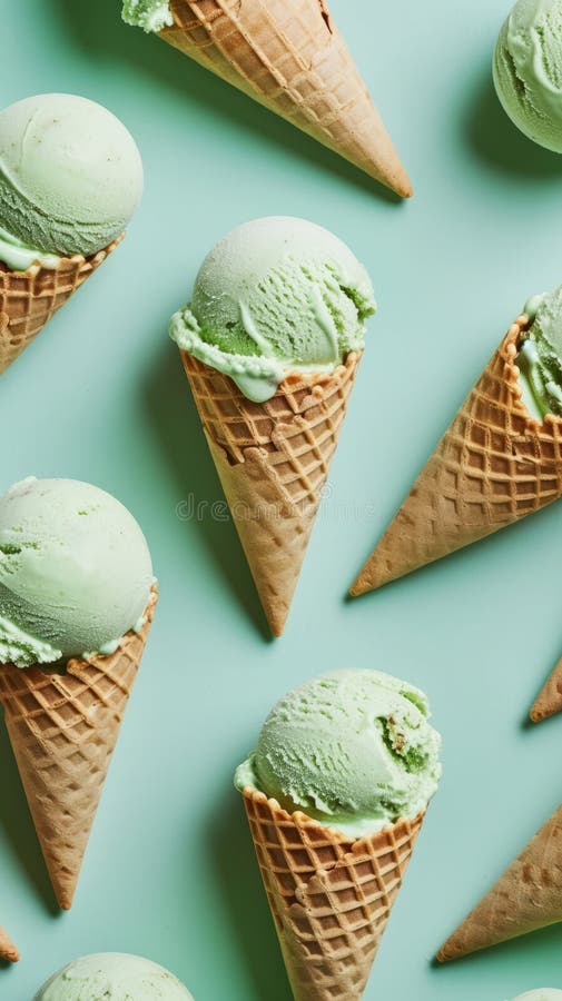 Group of Ice Cream Cones on Blue Background Stock Photo - Image of ...