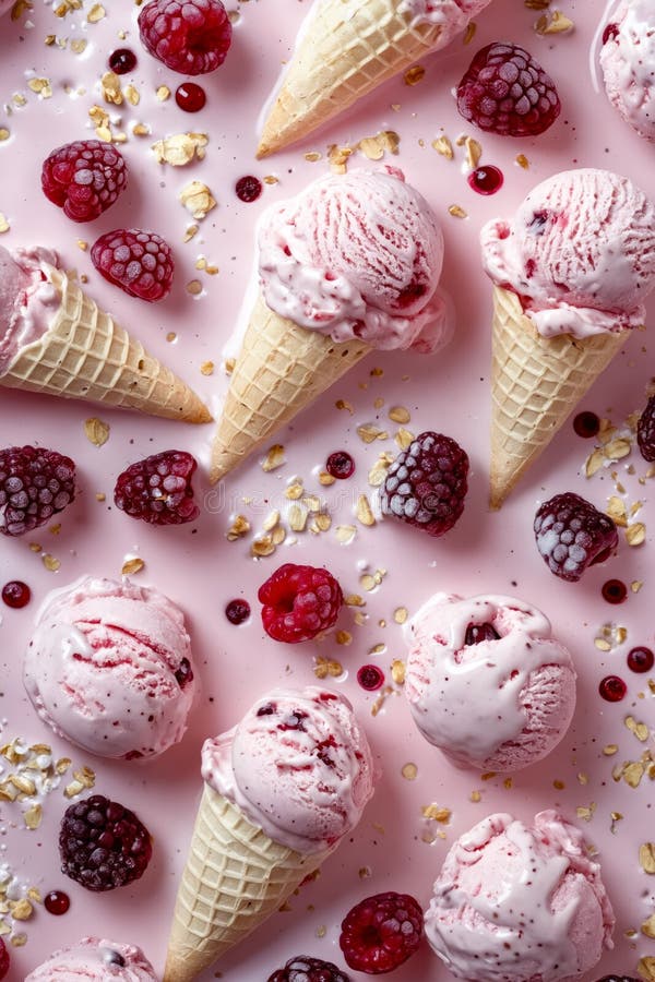 A Group of Ice Cream Cones Filled with Different Types of Ice Creams ...