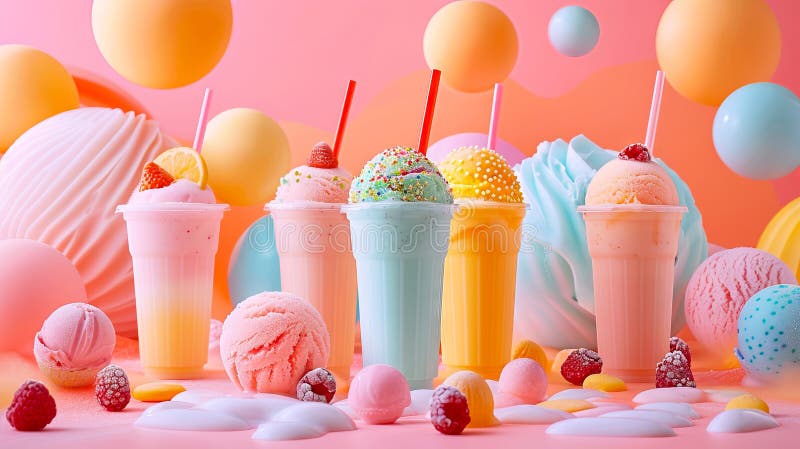 A Group of Ice Creams and Other Desserts Stock Photo - Image of drink ...