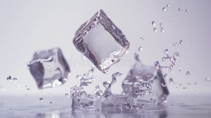 A Group of Ice Cubes Fall into the Water, Creating Ripples and Waves ...