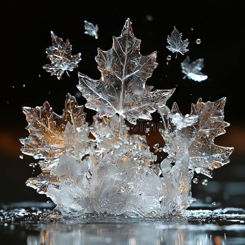 A Group of Ice Leaves Falling into the Water Stock Photo - Image of ...