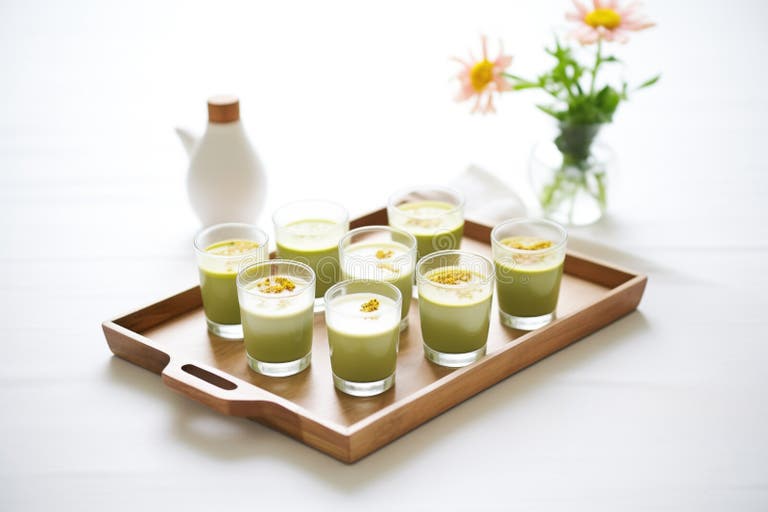 Group of Iced Matcha Drinks in Various Glasses on a Tray Stock Image ...