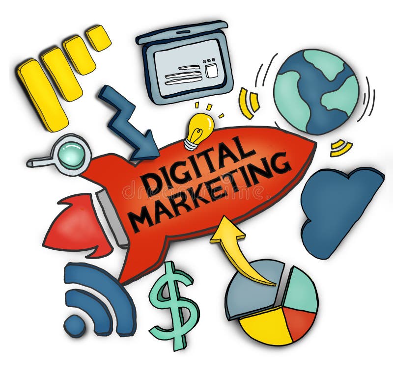 Group of Icons in Digital Marketing Concept Isolated on White Stock ...