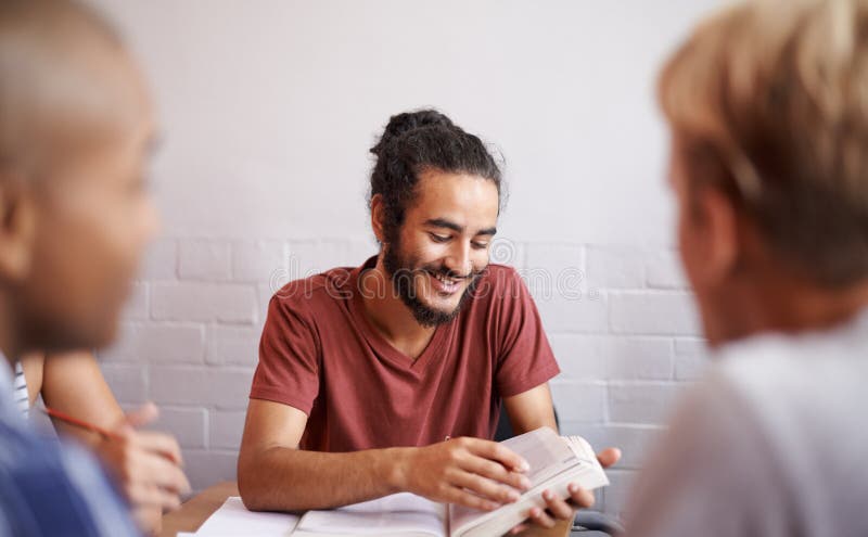 Group Idea Exchange. a Group of University Students Studying Together ...