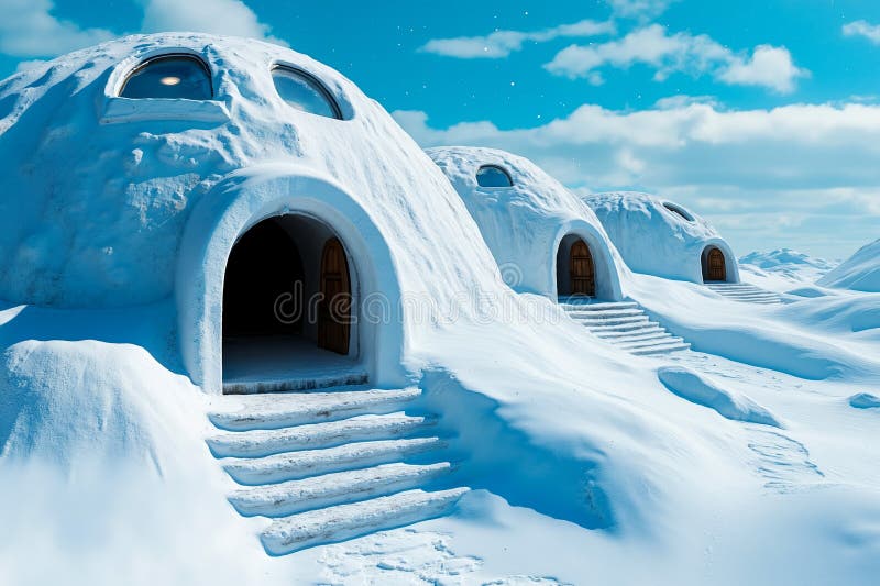 A Group of Igloos in the Middle of a Snowy Landscape Stock Photo ...