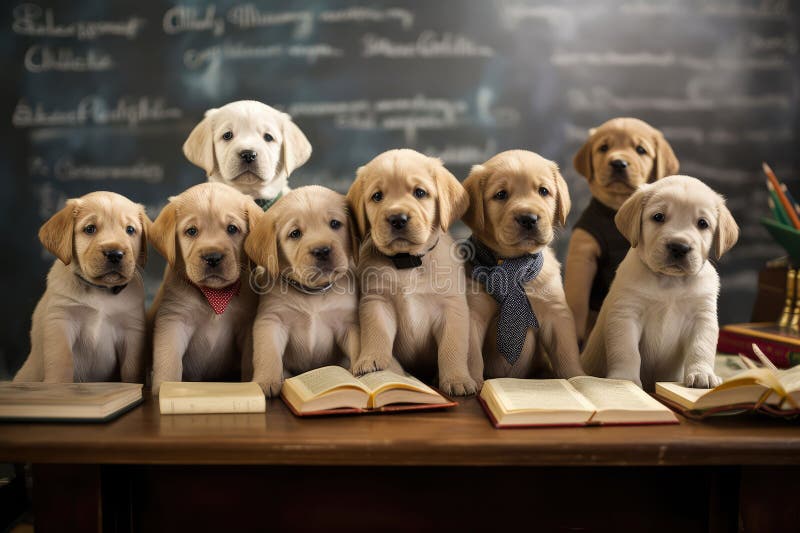 Group Illustration of Puppies in a School Classroom. Stock Illustration ...