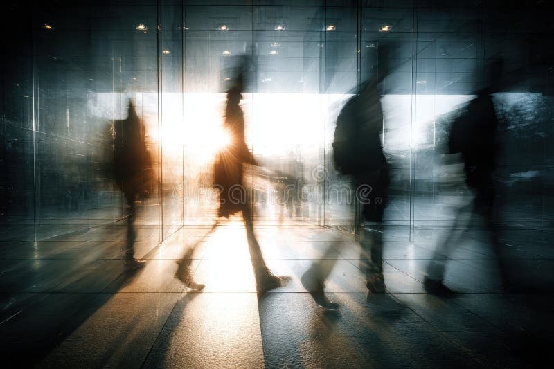 Group of Indistinct Office Workers Walking Quickly in a Modern Urban ...