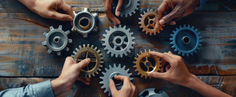 A Group of Individuals Assembling Gears on a Table during a Shared ...