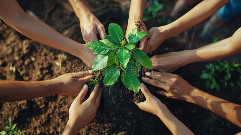 Group of Individuals Collaborating To Plant a Tree Together Stock Illustration - Illustration of ...