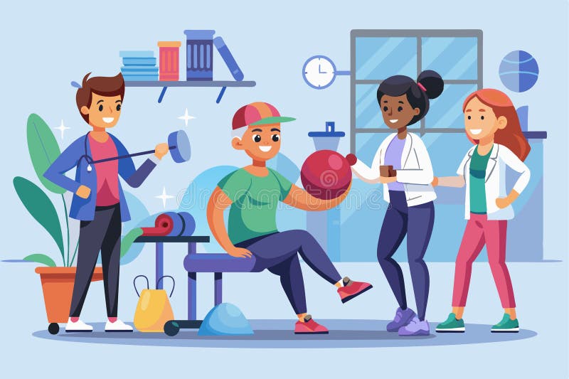 A Group of Individuals Engages in Physical Therapy Exercises Using ...