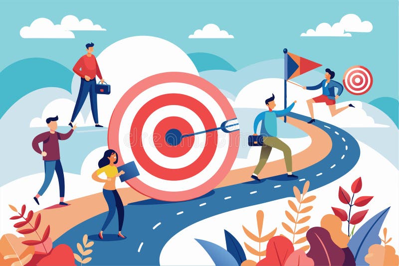 Group of Individuals Navigating a Playful Pathway, Aiming Darts at ...