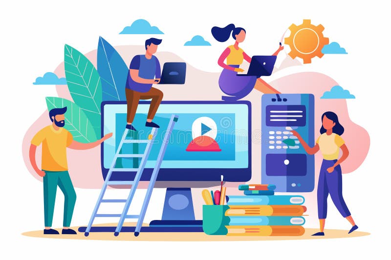 A Group of Individuals Works Together To Install Computers and Set Up ...