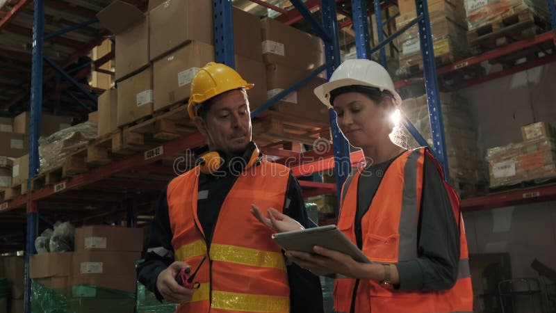 Group of Industrial Worker Working and Discuss in the Warehouse Stock ...