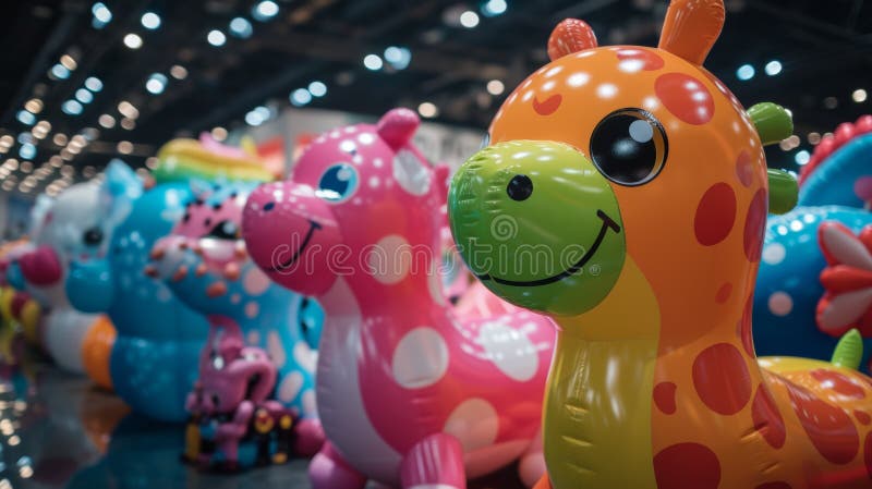 A Group of Inflatable Animals are Lined Up in a Row, AI Stock ...