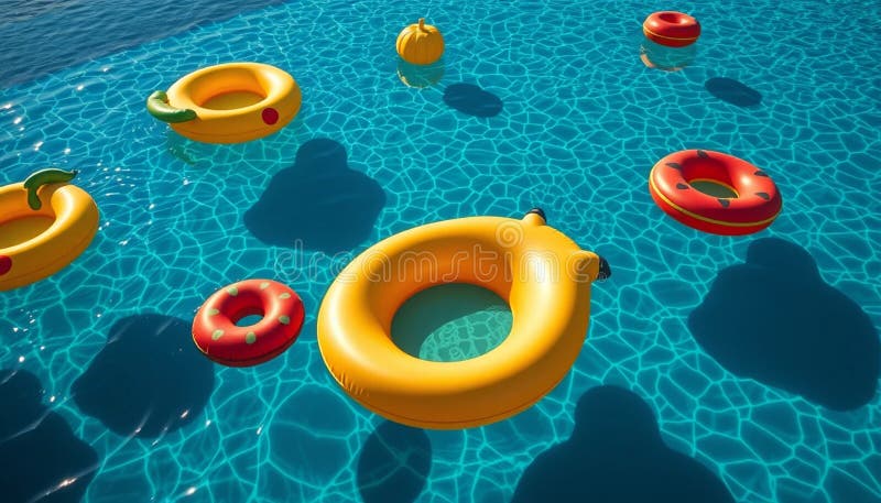 A Group of Inflatable Floating Rings in a Swimming Pool Generated Stock ...