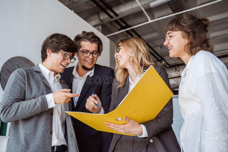 Inspired Young People Discussing New Project Conference Room Stock ...