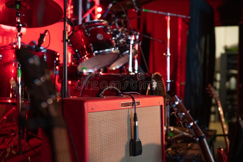 Group of Instruments Seen on Stage at Night Stock Image - Image of ...