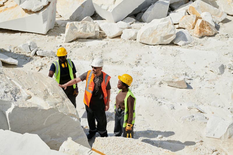 Group of Intercultural Workers of Quarry Checking Quality of Marble ...