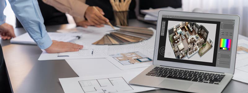 Group of Interior Architect Designer Discussing Together with Software ...