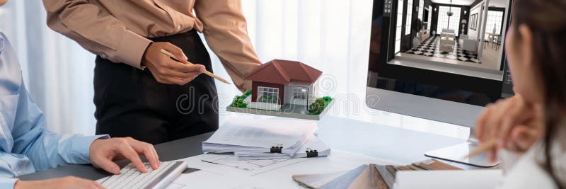 Group of Interior Architect Designer Discussing Together with Software ...