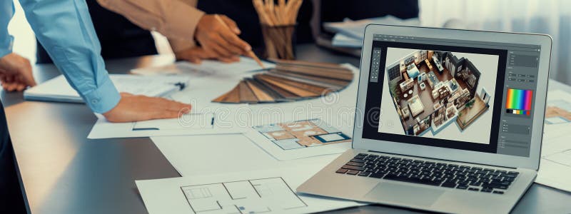 Group of Interior Architect Designer Discussing Together with Software ...