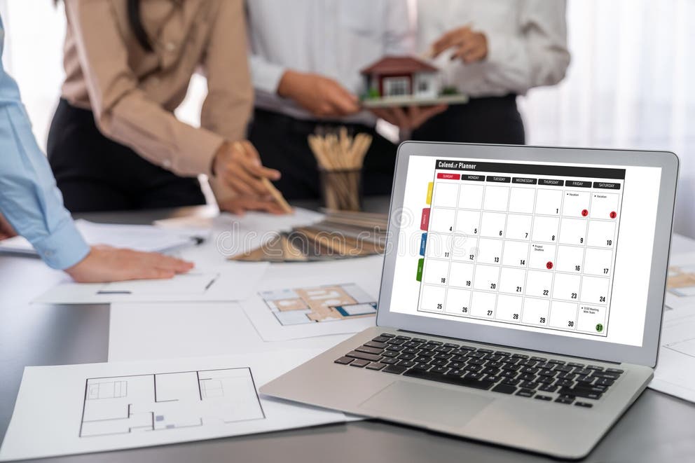 Group of Interior Architect Designer Discussing Together with Software ...