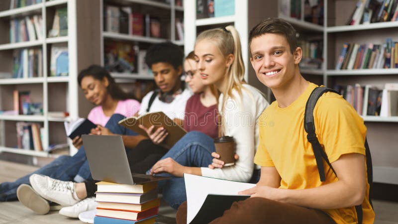 Group of International Classmates Studying at Library Stock Image ...
