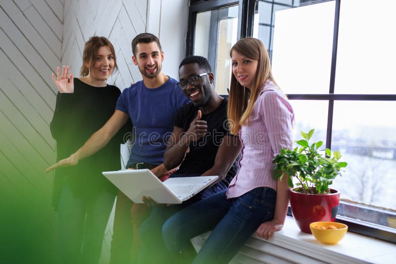 International Group of People Working with Laptop. Stock Image - Image ...