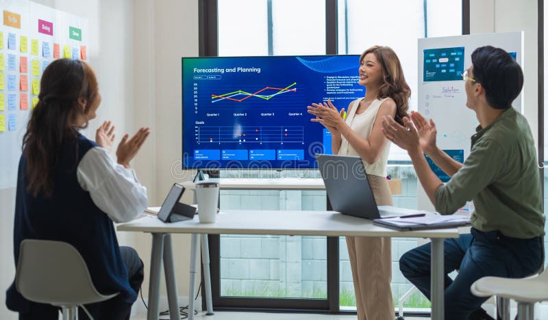 Group of Investor Celebrating a Successful Outcome in a Modern Office ...