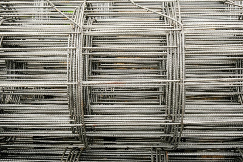 Group of Iron Steel Structures Roll Square Net on Soil. Prepare for ...