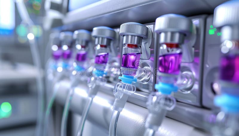 A Group of IV Tubes with Purple Liquid in Them Stock Illustration ...